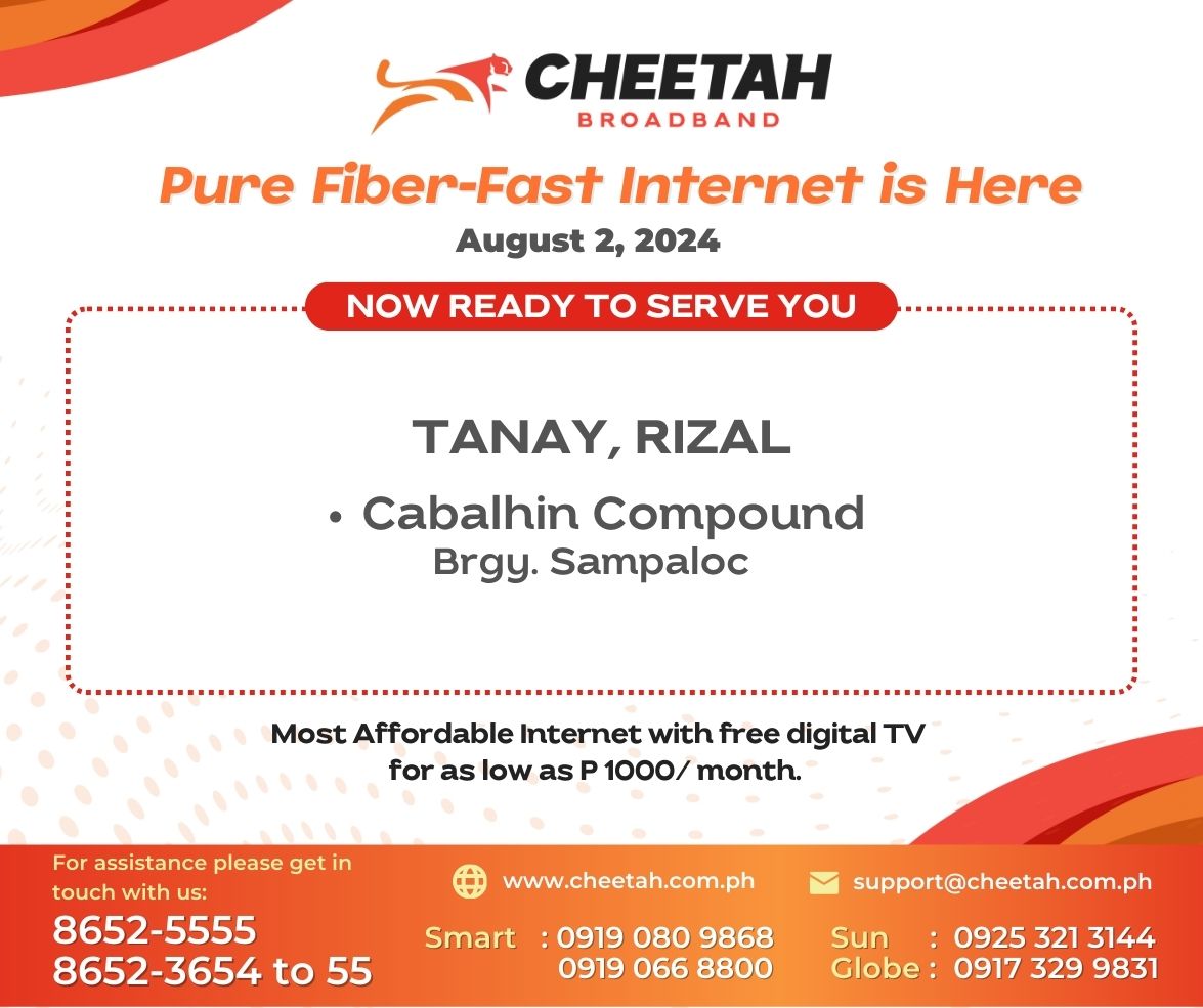 Cheetah Fiber is now available at Cabalhin Compound, Brgy. Sampaloc ...