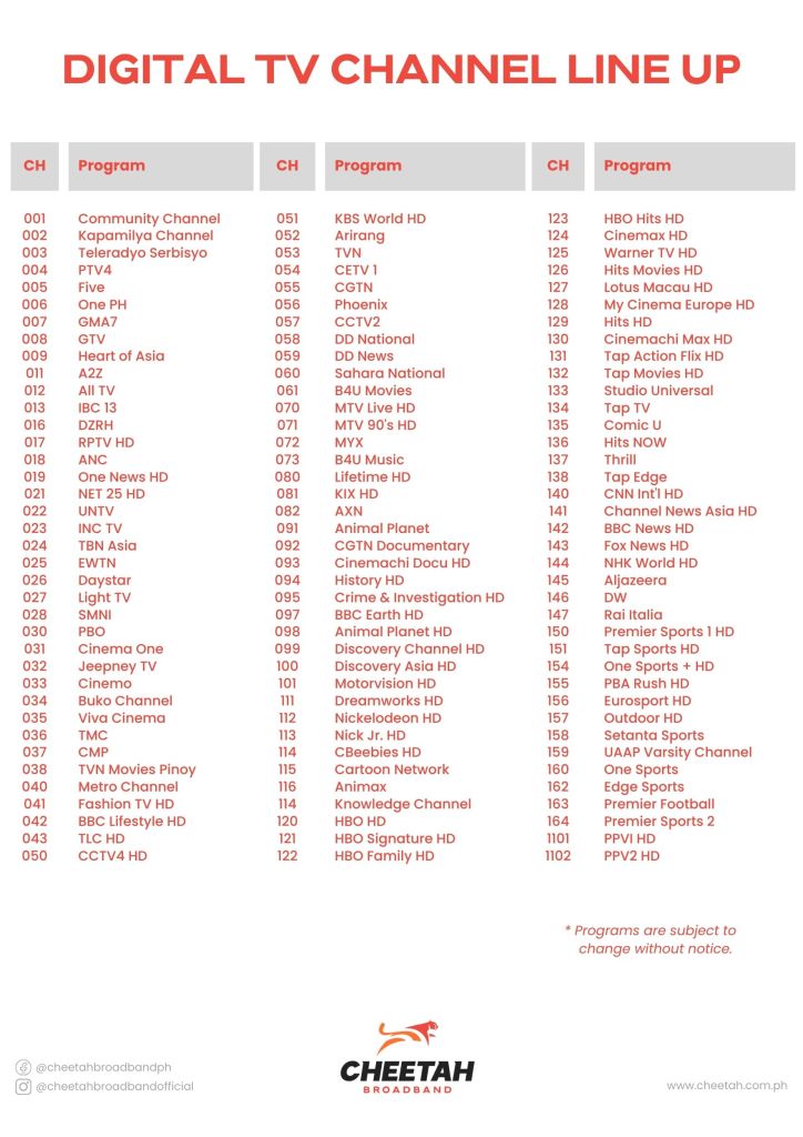 Digital Cable TV - Cheetah Broadband